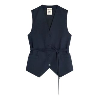 Semicouture Dunkelblaue Wollweste mit G&uuml;rtel - - Jackets - Damen - Blau - L