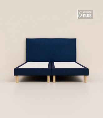 Tediber Lit tapissier 140x190 cm Plus - Bleu - Bibloc - Avec t&ecirc;te de lit - Bois responsable - Qualit&eacute; h&ocirc;teli&egrave;re - Fait en France et en Belgique - Tediber