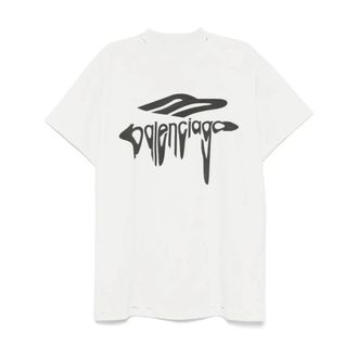 Balenciaga Logo Print Crew Neck T-shirts - - Tops - Herren - Wei&szlig; - M