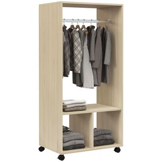 HOMCOM Kleiderschrank Schubladenschrank M&ouml;bel mit 2 F&auml;chern, 4 Lenkrollen, Ma&szlig;e: 60 x 40 x 128 cm, Holz, natur