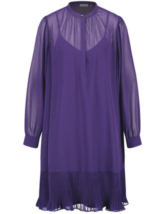 Gerry Weber Damen Zartes Kleid mit semitransparentem Overlayer Langarm, Manschetten unifarben knieumspielend Dark Violet 42