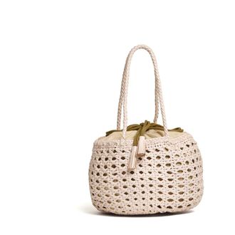 Dragon Diffusion Femme, Sacs, Beige, Taille: ONE Size Sac Bandouli&egrave;re Rond &agrave; Cordon de Serrage