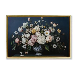 Stupell Industries Petal Prints Design Leinwandbild, Blumenvase, goldgerahmt, 53,3 x 78,9 cm, Moody Blue