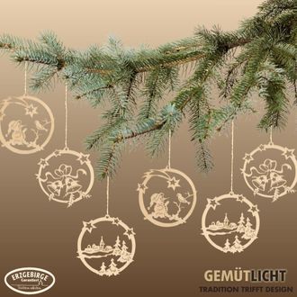 Weigla Baumbehang aus Holz original Erzgebirge I Christbaumschmuck I 6-teiliges Baumbehangset Weihnachtskugeln I schöne Bastel- und Geschenkidee für Groß und