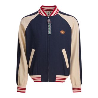 Valentino Bomberjacke aus Wolle und Baumwolle mit Vlogo und Le Chat De La Maison-Patch - - Jackets - Herren - Blau - L
