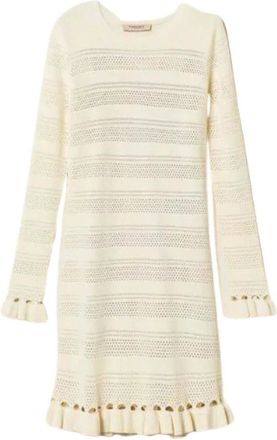 Twinset Femme, Robes, Blanc, Taille: 42 FR Ruffled Hem Knitted Dress