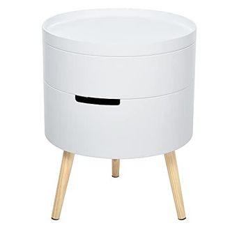 HOMCOM Table Basse - Table de Chevet avec 2 Compartiments de Rangement - Table dappoint Bout de canap&eacute; Plateau MDF - dim. &Oslash; 38 x 48 cm - Blanc
