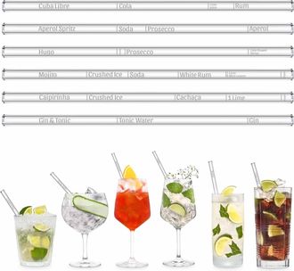 Halm Wählbare Cocktail Rezepte Glasstrohhalme Cocktailbuch aus Glas - individuelle Cocktails mit gravierten Maßen personalisierbar für perfektes Mixen - 6e