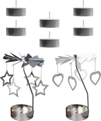 SOLUSTRE Spinning Teelichthalter Metall Rotierende Stern Herz Kerzenhalter Dekorative Windmühle Kerzenhalter mit 6 Teelicht für Weihnachten Hochzeit Kamin Deko