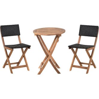 Beliani Ensemble de Bistrot en Bois dAcacia Certifi&eacute; Pliant Meuble de Jardin Terrasse Balcon Table et 2 Chaises Marron Rivarotta