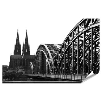 Islandburner XXL Bild Poster K&ouml;lner Dom K&ouml;ln Br&uuml;cke Kathedrale Schwarz Wei&szlig; Premium Bilder Fotodruck ILSJ-PGR