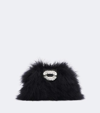 Amina Muaddi Verzierte Clutch Camelia mit Federn