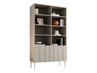Mirjan24 Standregal Intori 100, B&uuml;cherregal mit 2 T&uuml;ren und 8 offenen F&auml;chern, Gefr&auml;st Fronten, Metallf&uuml;&szlig;e, Push to Open, B&uuml;cherregal, Wohnzimmer Regal (Beige)