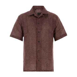 Brioni Homme, Chemises, Brun, Taille: L Printed Linen Shirt