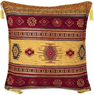 Generic Handgewebter Kelim-Kissenbezug, türkischer marokkanischer Stil, traditioneller Vintage-Kissenbezug, authentisches Kastanienbraun und gelbes Design, 45