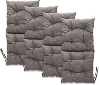MG Design Stuhlkissen 4er Set 50 x 100 cm Sitzkissen grau - Gartenstühle Sitzauflagen aus Polsterstoff, mit weicher Füllung, mit Schnüren zum Binden - Niedrigle