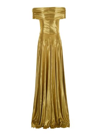 Norma Kamali Womens Long Dress Gold Tech Fabric Metallic Polyester