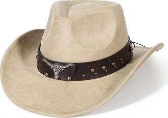 Eozy Wildleder CowboyHut Cattleman Western Style für Damen &Herren abnehmbares Hutband Vintage Wildleder Hut Country Musik Festival Hut Leichter Regen Schu