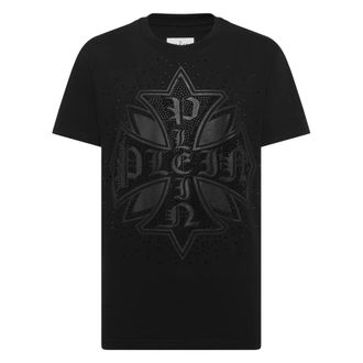 Philipp Plein Homme, Tops, Noir, Taille: L Round Neck T-Shirt Plein Cross Stones