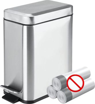 Homie Sanftes Schließen, Schlank Abfalleimer 6L mit Anti-Bag Slip Liner und Deckel, Mülleimer, schlanker silberner Staubeimer für Badezimmer (Edelstahl gebü