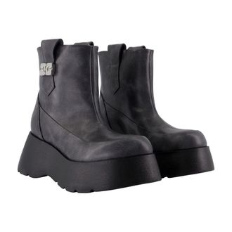 Ganni Womens Kat Low Ankle Boot Gray Leather