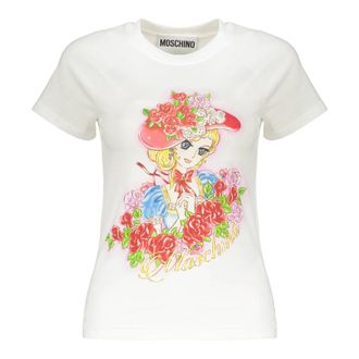 Moschino Geripptes Baumwoll-T-Shirt mit Frontlogo - - Tops - Damen - Wei&szlig; - XS