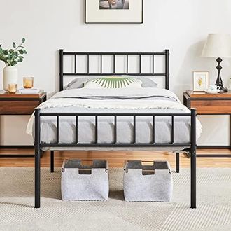 Yaheetech Metallbett Metallrahmenbett G&auml;stebett, Einzelbett/Doppelbett, Modern Bettgestelle Bettrahmen Jugendbett mit Lattenrost f&uuml;r Schlafzimmer G&auml;stezimmer 90