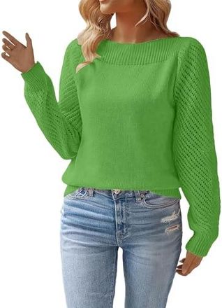 Generic Pull pour femme - Coupe ample - Col bateau - Doux et chaud - &Eacute;lastique &agrave; manches longues - Pour lautomne et lhiver, Vert, XXL