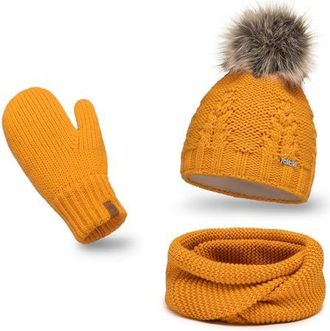PaMaMi Ensemble pour lHiver I Bonnet + Tour de Cou + Gants I 15% Polyamide 85% Acrylique I Circonf&eacute;rence : 55-58 cm I Promenades Hivernales I Bonnet avec Pom