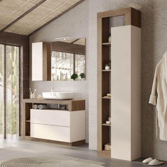Altobuy Ensemble meuble vasque 110cm + colonne beige et aspect bois Mercure - ARTURO