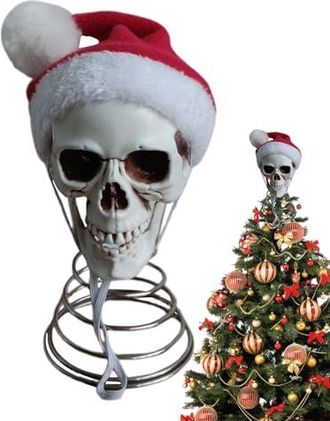 Generic D&eacute;coration de t&ecirc;te de mort pour la maison, le sommet du sapin de No&euml;l avec chapeau de P&egrave;re No&euml;l, t&ecirc;te de squelette de 12,7 cm, d&eacute;coration gothique pou