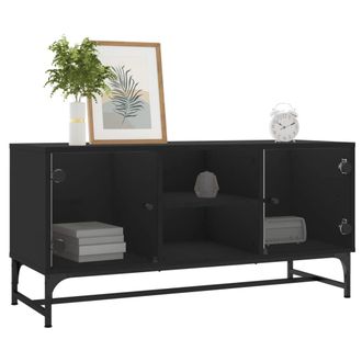 Generic TV Schrank mit Glast&uuml;ren, Fernsehschrank mit viel Stauraum, Lowboard f&uuml;r Fernseher Wohnzimmer, Fernsehtisch TV, 102x37x50 cm(Betongrau) (Schwarz)