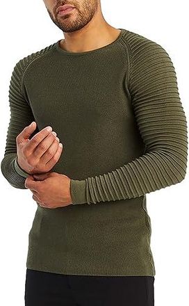 LEIF NELSON pour des Hommes Pullover Pull en Tricot Hoodie Basic col Rond Crew Neck Sweatshirt Manche Longue Sweater Feinstrick LN20729;,Kaki,X-Large