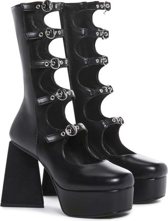 Lamoda Lamoda Damen Vorhängeschloss Halblange Stiefel, Schwarz (Black Pu), 41.5 EU