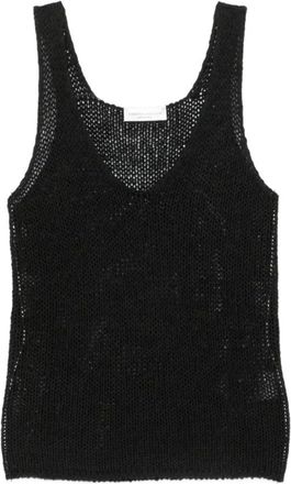 Roberto Collina Femme, Pulls, Noir, Taille: 36 FR Top &agrave; col en V en maille ajour&eacute;e
