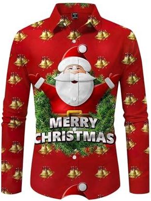 Generic Chemises de Noël pour hommes fantaisie arbre de Noël imprimé arbre de Noël hauts à manches longues chemise dhiver dautomne chemise boutonnée col rever