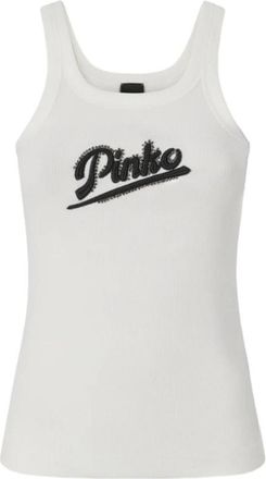 Pinko Pinko, Femme, Tops, Blanc, Taille: 42 FR Haut D&eacute;bardeur Col Scoop en Maille C&ocirc;tel&eacute;e