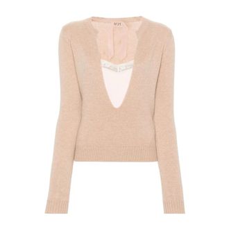 N&deg;21 U-Ausschnitt Pullover mit Lagen-Look - - Knitwear - Damen - Rosa - XL