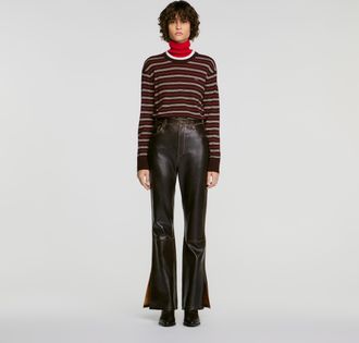 Sandro Pantalon en cuir effet vieilli