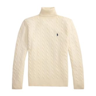 Ralph Lauren Pull Col Roul&eacute; en Laine et Cachemire &agrave; Motifs C&acirc;bl&eacute;s - Homme - Pulls - Beige - Taille: L