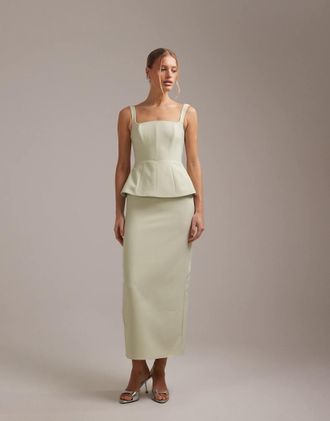 Asos Linvit&eacute;e - Robe structur&eacute;e &agrave; encolure carr&eacute;e - Vert sauge
