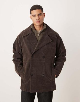 Asos Mittellange Jacke aus Wildlederimitat in Braun mit extremer Oversize-Passform-Brown