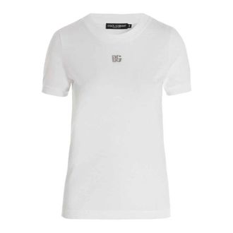 Dolce & Gabbana Femme, Tops, Blanc, Taille: 44 FR Logo T-shirt