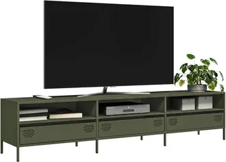vidaXL Meuble TV vert olive 202x39x43,5 cm acier lamin&eacute; &agrave; froid vidaXL