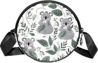 Generic Sac &agrave; bandouli&egrave;re rond pour femme, motif feuilles de koalas, petit sac &agrave; bandouli&egrave;re avec fermeture &eacute;clair, bretelles r&eacute;glables, sac &agrave; main rond d&eacute;con