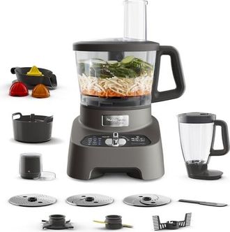 Moulinex Double force Robot Multifonction, 1000 W, Blender polyvalent 2L, 10 accessoires, 31 fonctions, Hachoir, Râpes, Presse-Agrumes, FP825E10
