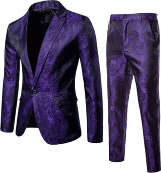 Generic Costume 2 pi&egrave;ces pour homme - Coupe ajust&eacute;e - En jacquard - Avec un bouton - Pour f&ecirc;te, mariage, violet, XXL