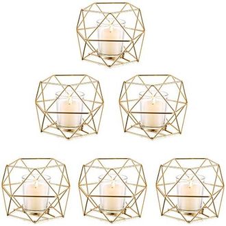 Nuptio Nuptio Bougeoirs pour Bougies Chauffe-Plat Bougeoir Votif Bougies Piliers Support Bougie G&eacute;om&eacute;trique Or pour D&eacute;coration R&eacute;ception Table Mariage Cadeau