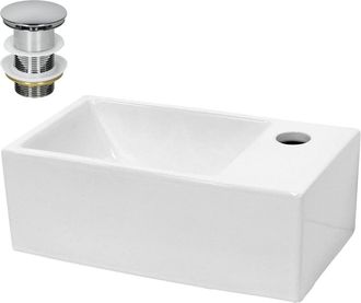 ECD Germany Waschbecken Waschtisch Keramik Wei&szlig; 350x205x125 mm Eckig, inkl. Ablaufgarnitur, Hahnloch rechts, Aufsatzbecken Aufsatzwaschbecken Handwaschbecken Aufs