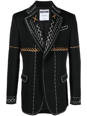 Moschino pull en laine vierge &agrave; coutures contrastantes - Noir
